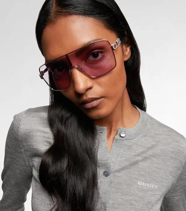 Gucci Crystal-embellished Shield Sunglasses
