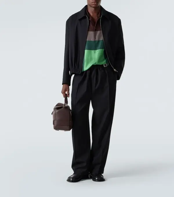Loewe Belted Wool Blouson With Leather Trim