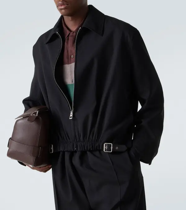 Loewe Belted Wool Blouson With Leather Trim
