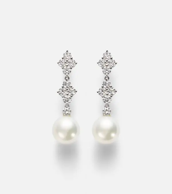 Mikimoto 18kt Gold Drop Earrings With Pearls And Diamonds - Silver