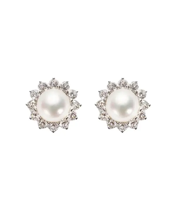 Mikimoto 18kt White Gold Earrings With Diamonds And Pearls - Silver