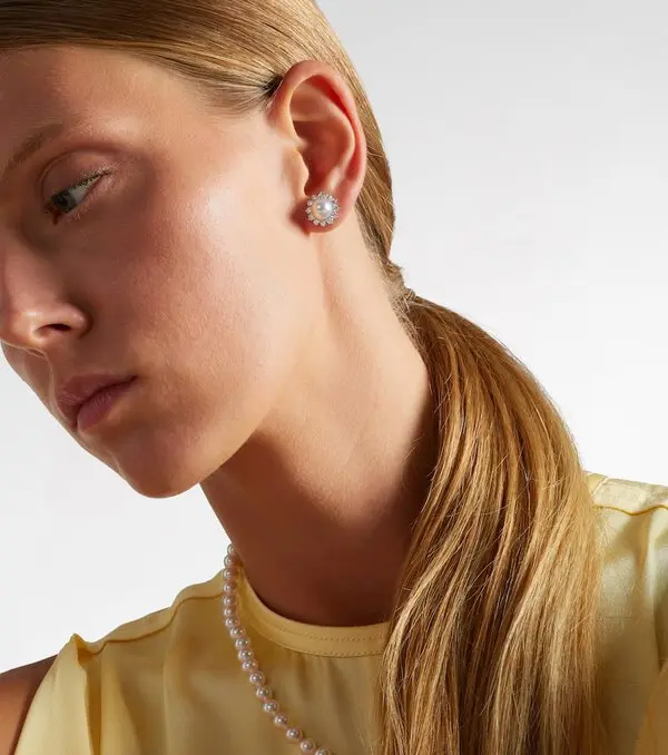 Mikimoto 18kt White Gold Earrings With Diamonds And Pearls