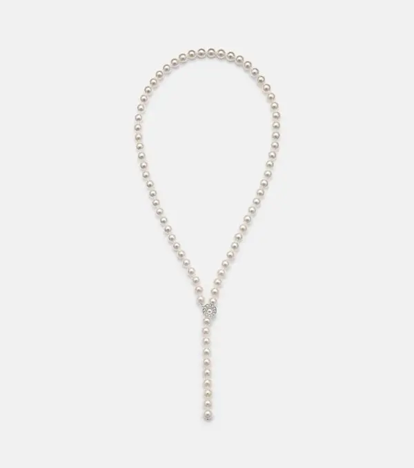 Mikimoto 18kt White Gold Necklace With Akoya Pearls And Diamonds - Silver