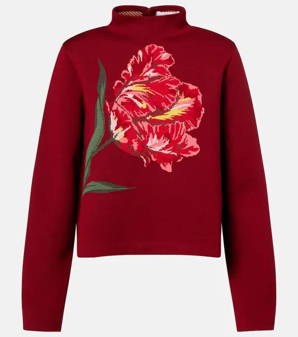 Carolina Herrera Floral Jacquard Cotton And Wool Sweater - Red