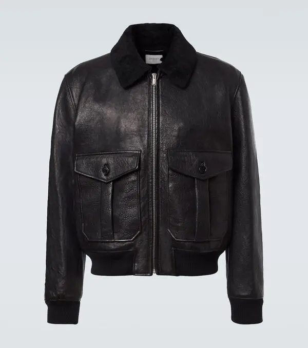 Saint Laurent Shearling-trimmed Leather Bomber Jacket - Black