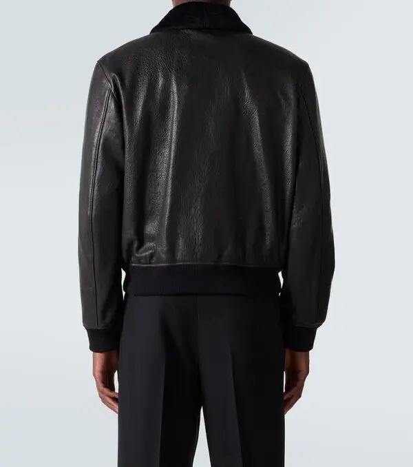 Saint Laurent Shearling-trimmed Leather Bomber Jacket - Black