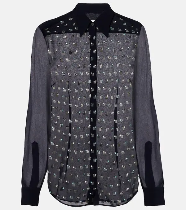 Dries Van Noten Crystal-embellished Sheer Shirt - Blue