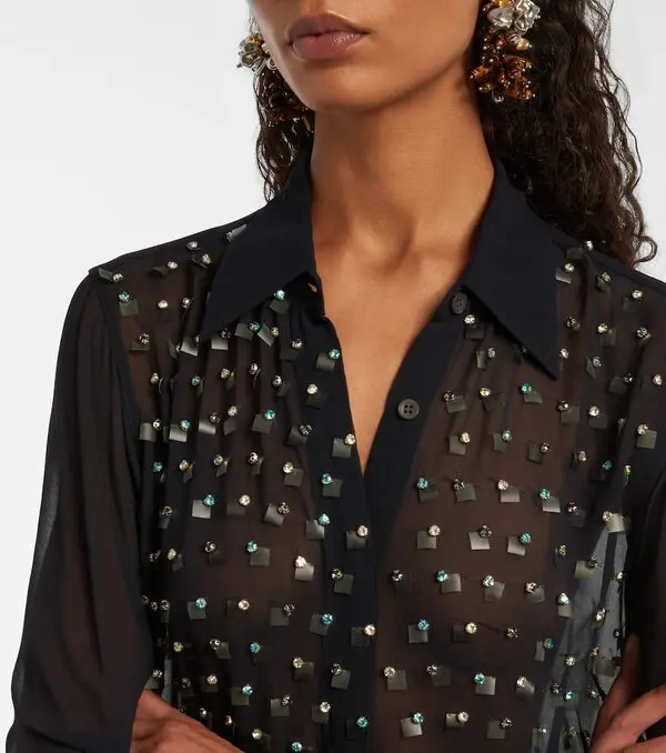 Dries Van Noten Crystal-embellished Sheer Shirt - Blue