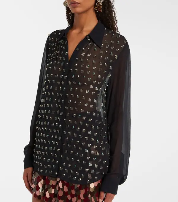 Dries Van Noten Crystal-embellished Sheer Shirt - Blue