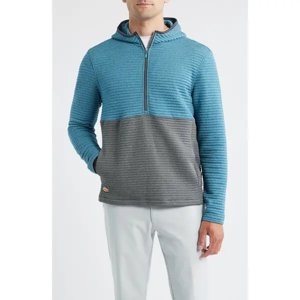 Johnnie-o Werner Rib Colorblock Half Zip Hoodie - Mercury
