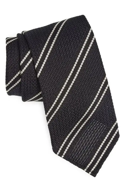DRAKE'S Double Stripe Grenadine Silk Neck Tie - Navy White