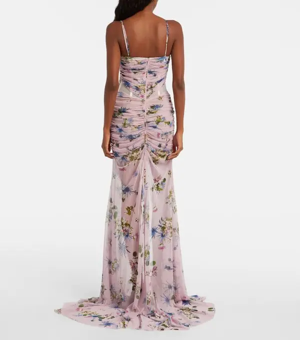 Blumarine Floral Ruched Sheer Gown In Pink - 40% Off | Editorialist