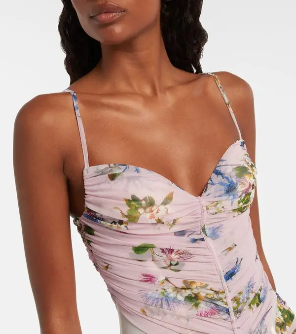 Blumarine Floral Ruched Sheer Gown