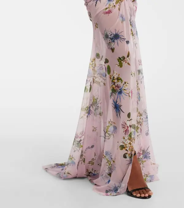 Blumarine Floral Ruched Sheer Gown