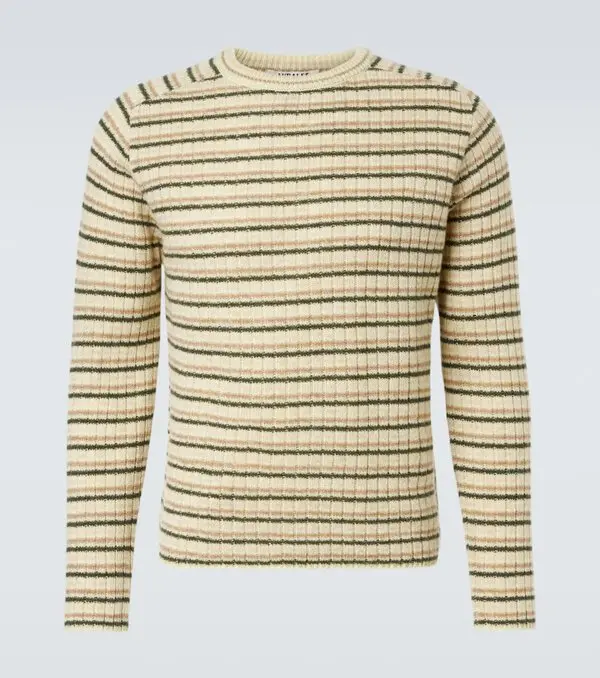 Auralee Striped Wool And Cashmere Sweater - Beige