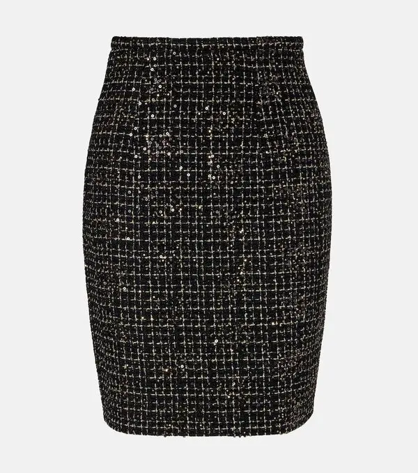 Safiyaa Ayaka Sequined Tweed Pencil Skirt - Black