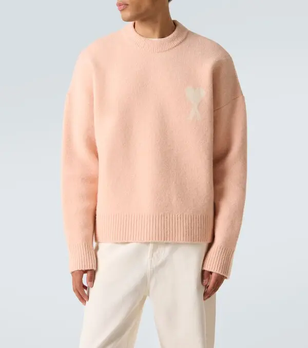 AMI Paris De Coeur Alpaca And Wool-blend Sweater - Pink