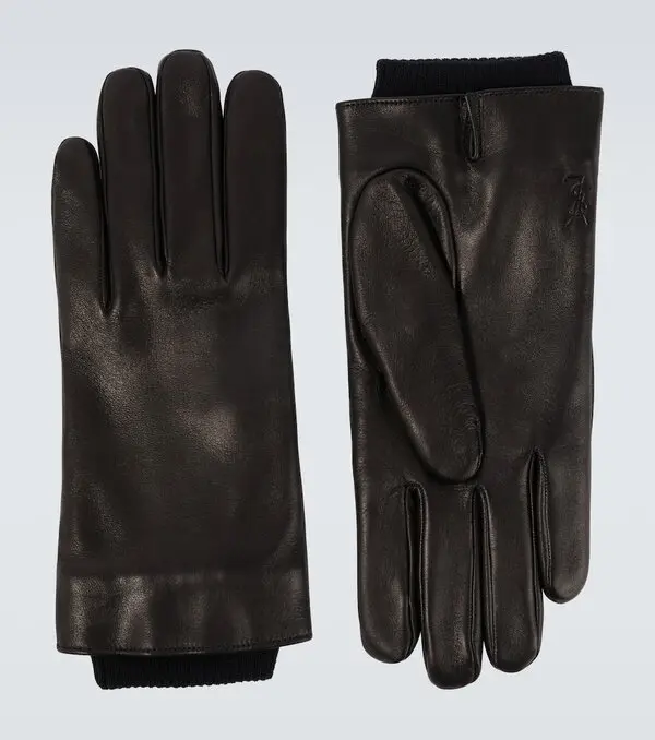 Saint Laurent Cassandre Leather Gloves - Black