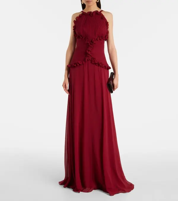 Elie Saab Ruffled Silk Georgette Gown