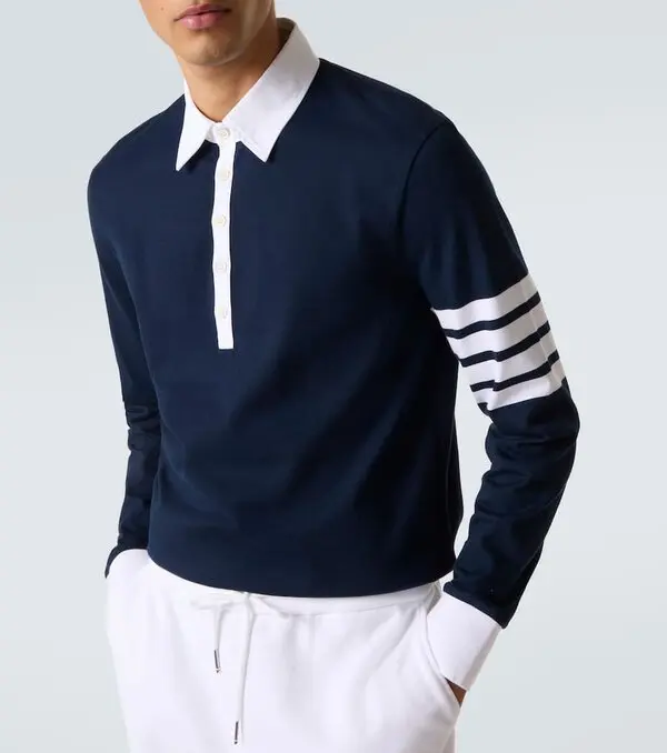 Thom Browne 4-bar Cotton Jersey Polo Sweater