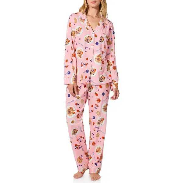 BEDHEAD PAJAMAS Print Long Sleeve Stretch Organic Cotton Jersey Pajamas - Waffle Brunch