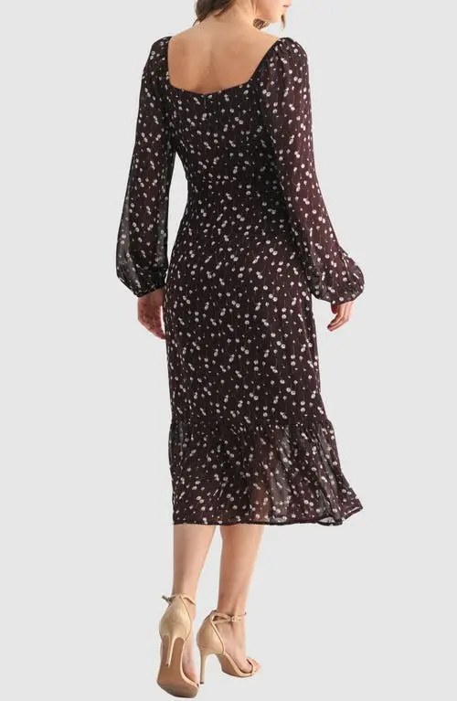 All In Favor Floral Long Sleeve Ruffle Hem Midi Dress In Burgundy Cream  Daisy - 60% Off | Editorialist