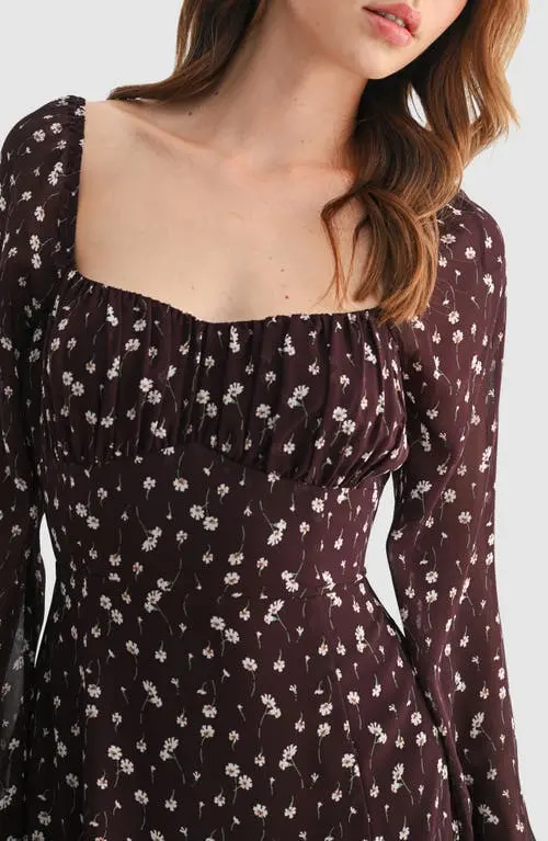 All In Favor Floral Long Sleeve Ruffle Hem Midi Dress In Burgundy Cream  Daisy - 60% Off | Editorialist