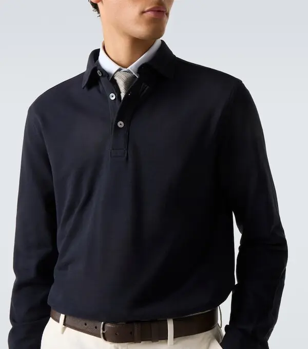 Zegna Cotton Pique Polo Sweater - Blue