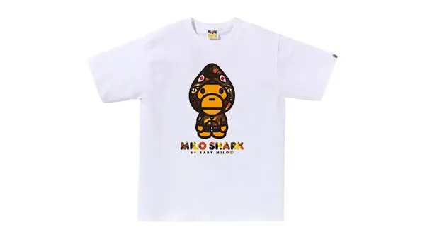 A BATHING APE 1st Camo Milo Shark Fzh Tee Shirt - White/orange