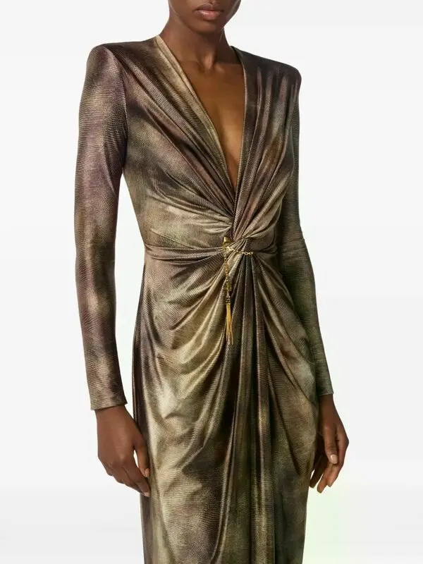 Elisabetta Franchi Twist-Front Maxi Dress - Brown | Editorialist