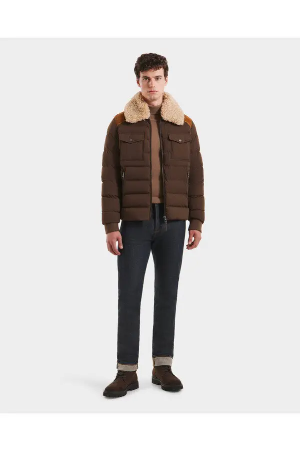 Rudsak Aviator Quilted Jacket With Shearling Collar - Brown