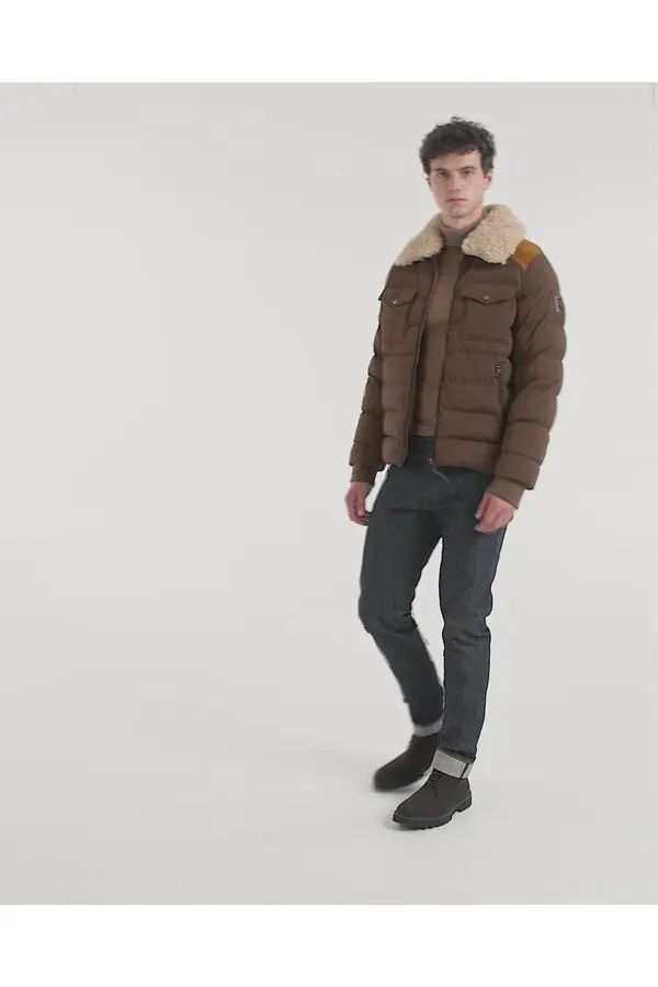 Rudsak Aviator Quilted Jacket With Shearling Collar - Brown