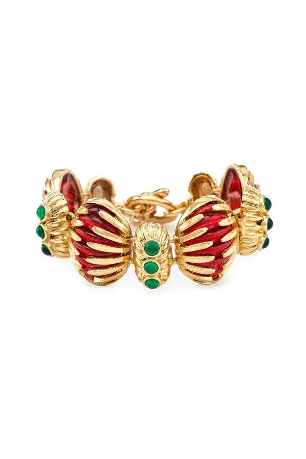 KENNETH JAY LANE Vintage Ruby & Emerald Toggle Bracelet - Gold