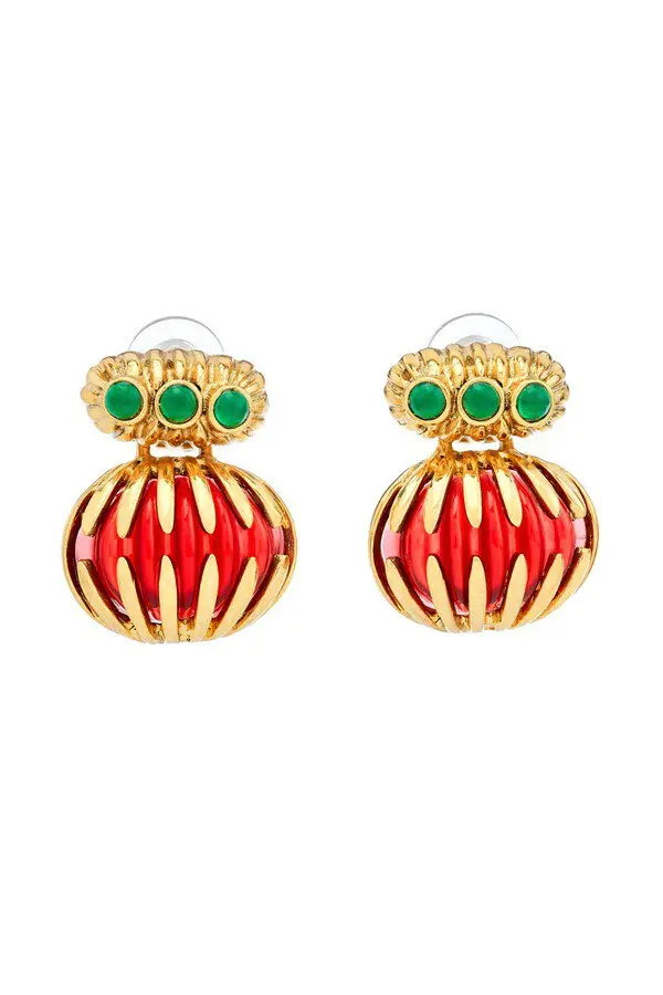 KENNETH JAY LANE Vintage Emerald And Ruby Pierced Earrings - Gold