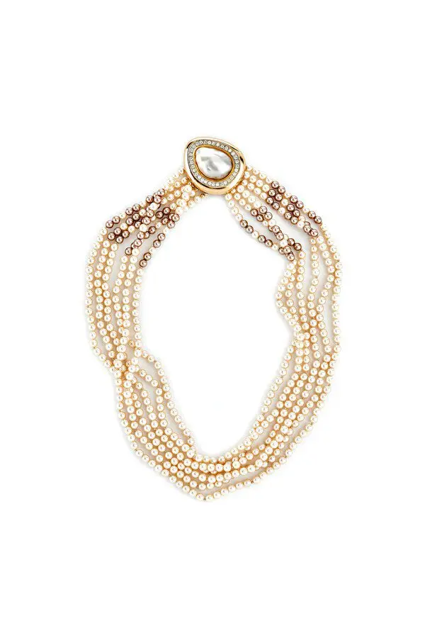KENNETH JAY LANE Vintage Rhinestone Pearl Clasp Necklace - Natural