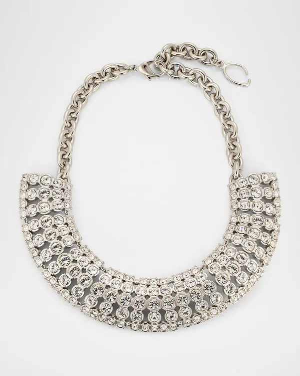 Oscar De La Renta Round Rhinestone Statement Necklace - Silver