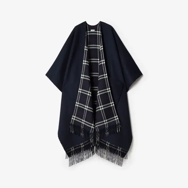Burberry Reversible Check Wool Cashmere Cape - Ink Blue