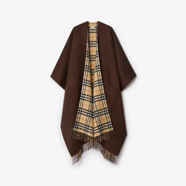 Burberry Reversible Check Wool Cashmere Cape - Treacle Brown