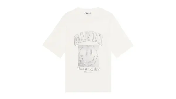 GANNI Smiley Light Cotton Jersey T-shirt - White