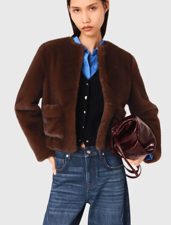 Maje Faux Fur Short Coat - Brown