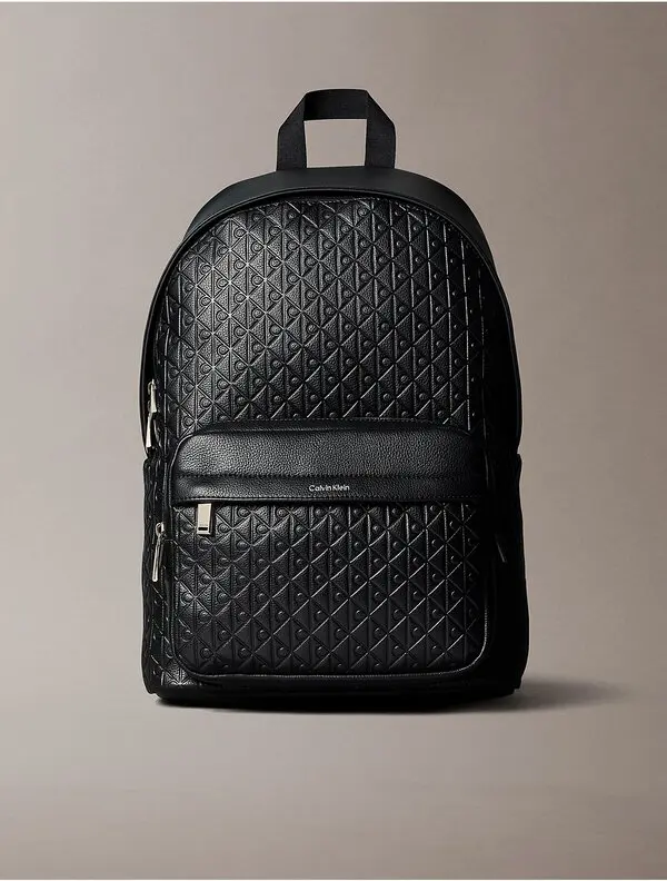 Calvin Klein Embossed Monogram Logo Backpack - Black