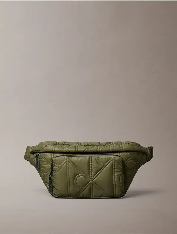 Calvin Klein Puffer Monogram Logo Sling Bag - Thyme