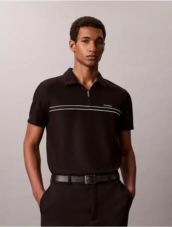 Calvin Klein Contrast Piping Quarter Zip Polo Shirt - Black