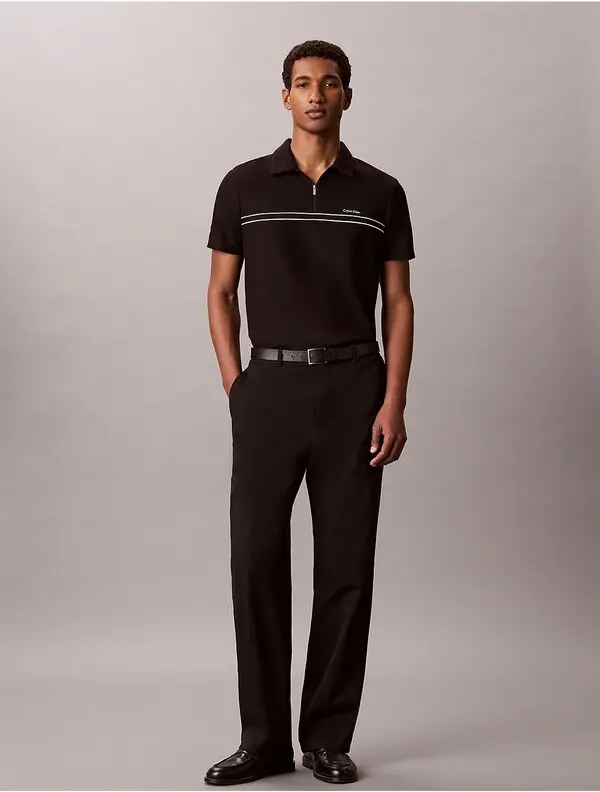 Calvin Klein Contrast Piping Quarter Zip Polo Shirt - Black