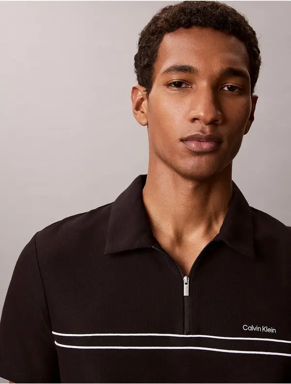 Calvin Klein Contrast Piping Quarter Zip Polo Shirt - Black