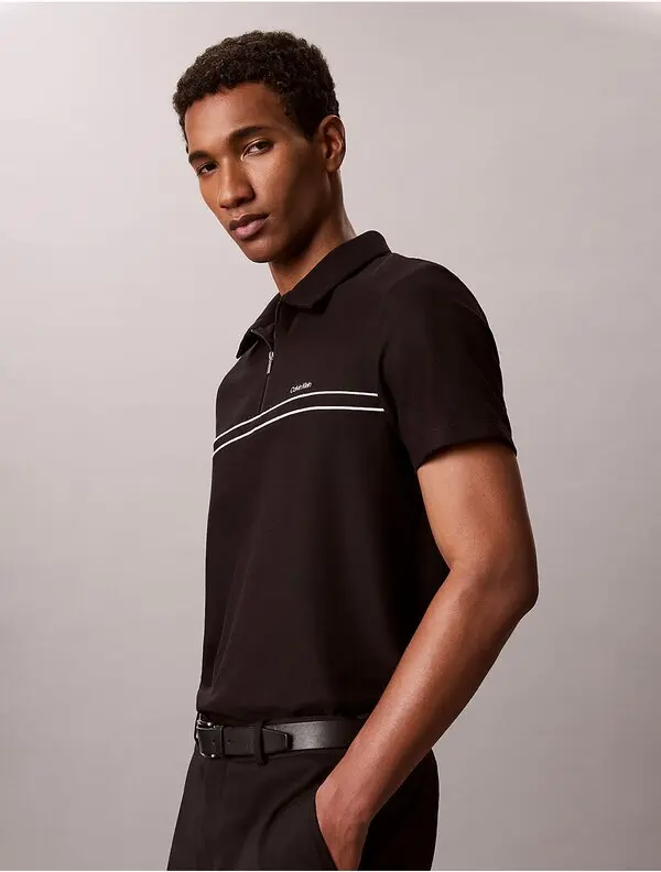 Calvin Klein Contrast Piping Quarter Zip Polo Shirt - Black