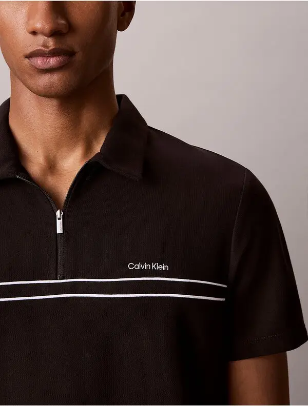 Calvin Klein Contrast Piping Quarter Zip Polo Shirt - Black