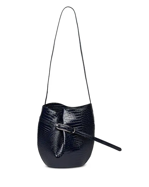 LIFFNER Leather Belted Bucket Bag - Navy Croc