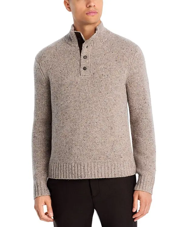 Bloomingdale'S Donegal Wool And Cashmere Button Placket Sweater - Heather Brown