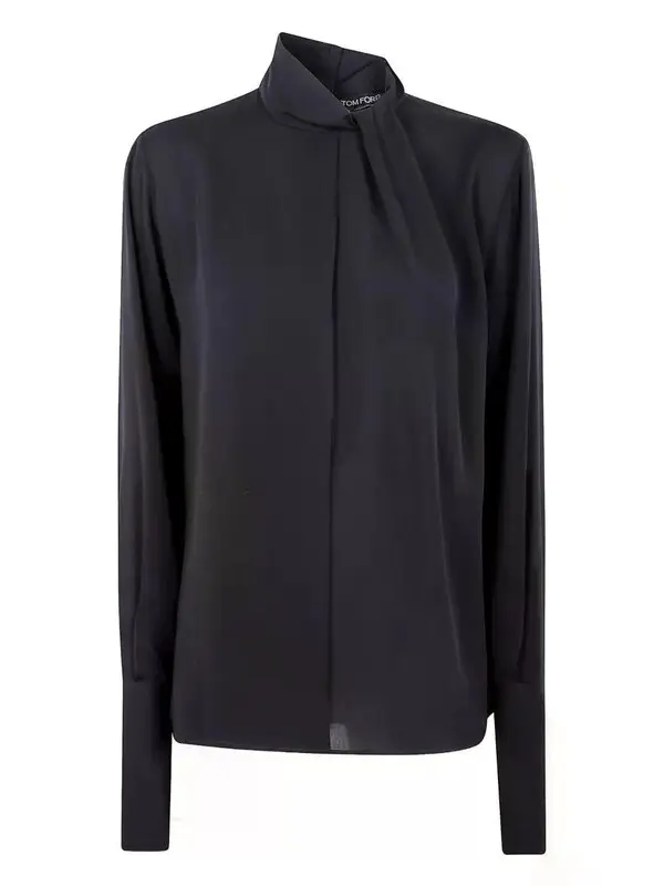 TOM FORD Asymmetric-neck Keyhole Blouse - Black